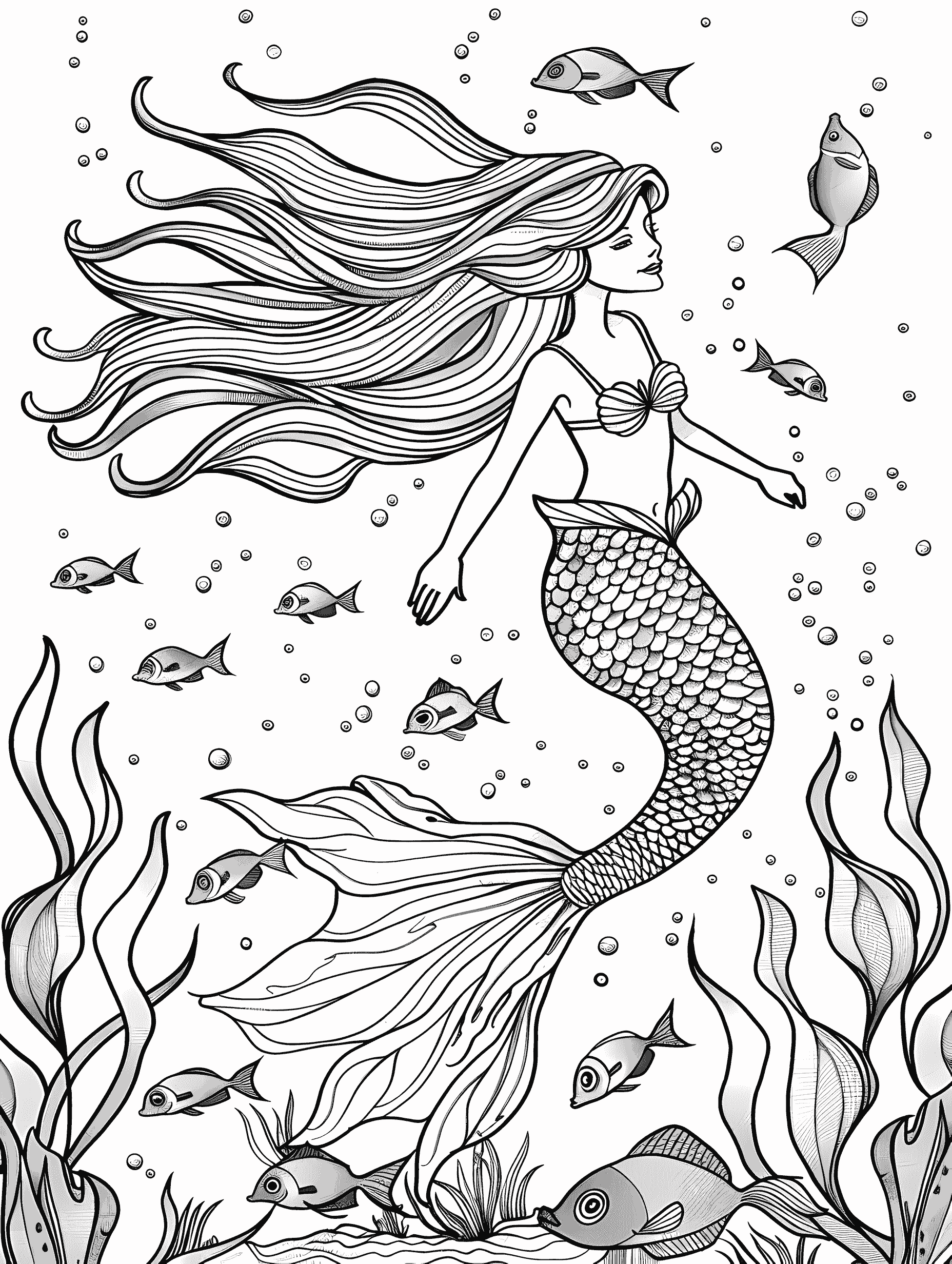 30 Pretty Mermaid Coloring Pages - Brighter Craft