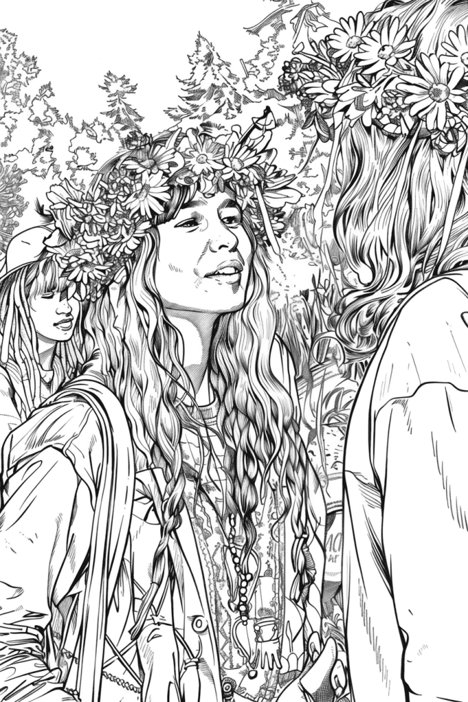 30 Groovy Hippie Coloring Pages - Brighter Craft