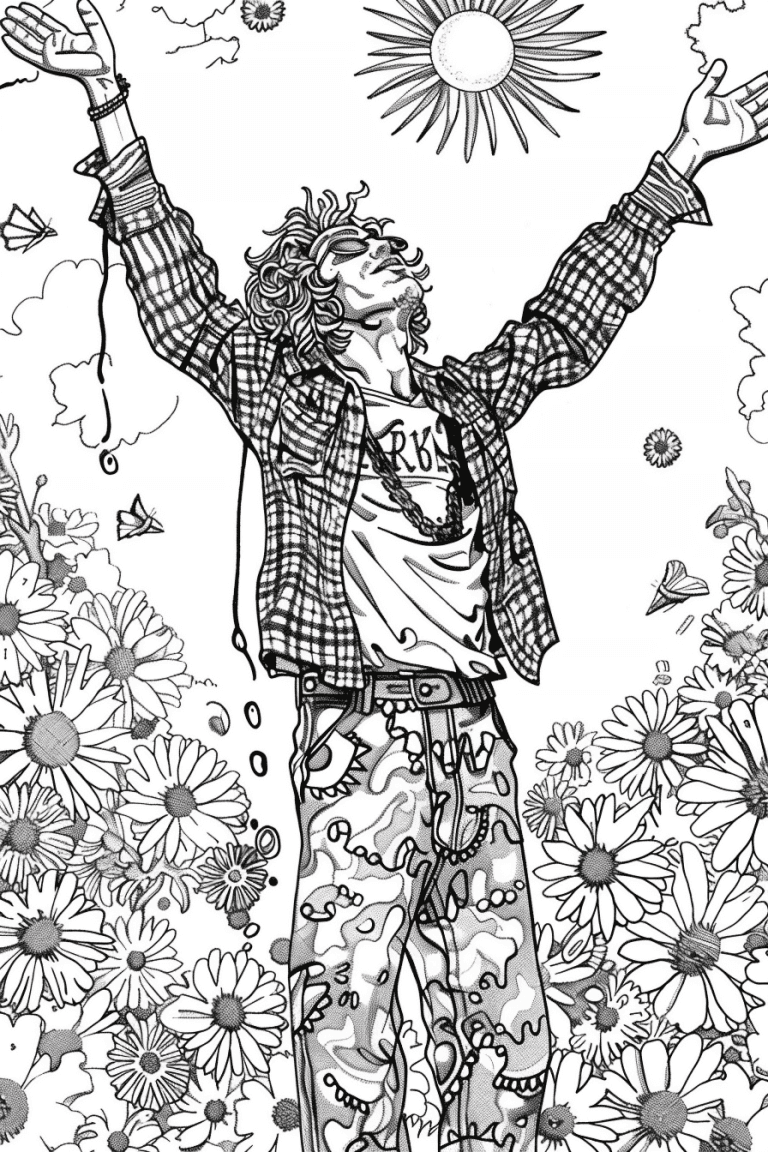 30 Groovy Hippie Coloring Pages - Brighter Craft