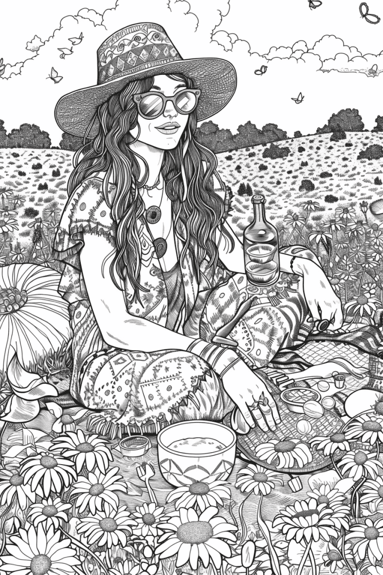 30 Groovy Hippie Coloring Pages - Brighter Craft