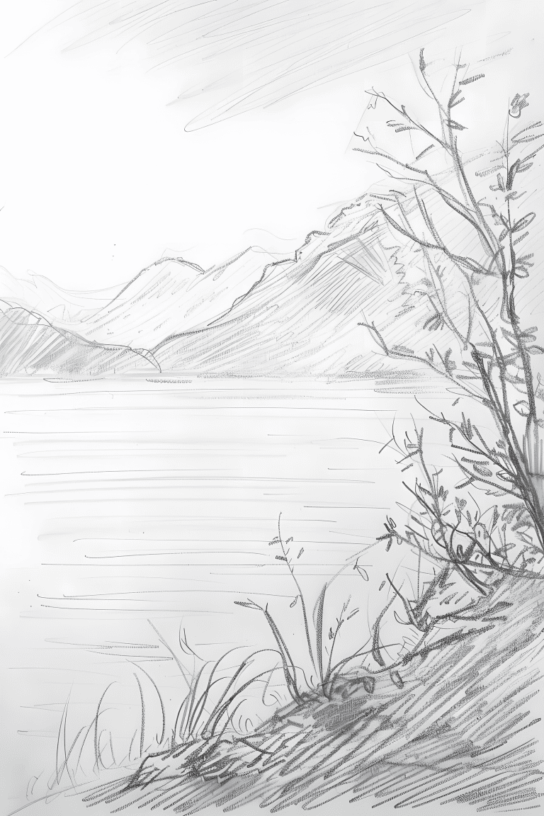 25 Serene Lakeside Landscape Sketches for Peaceful Vibes - Brighter ...