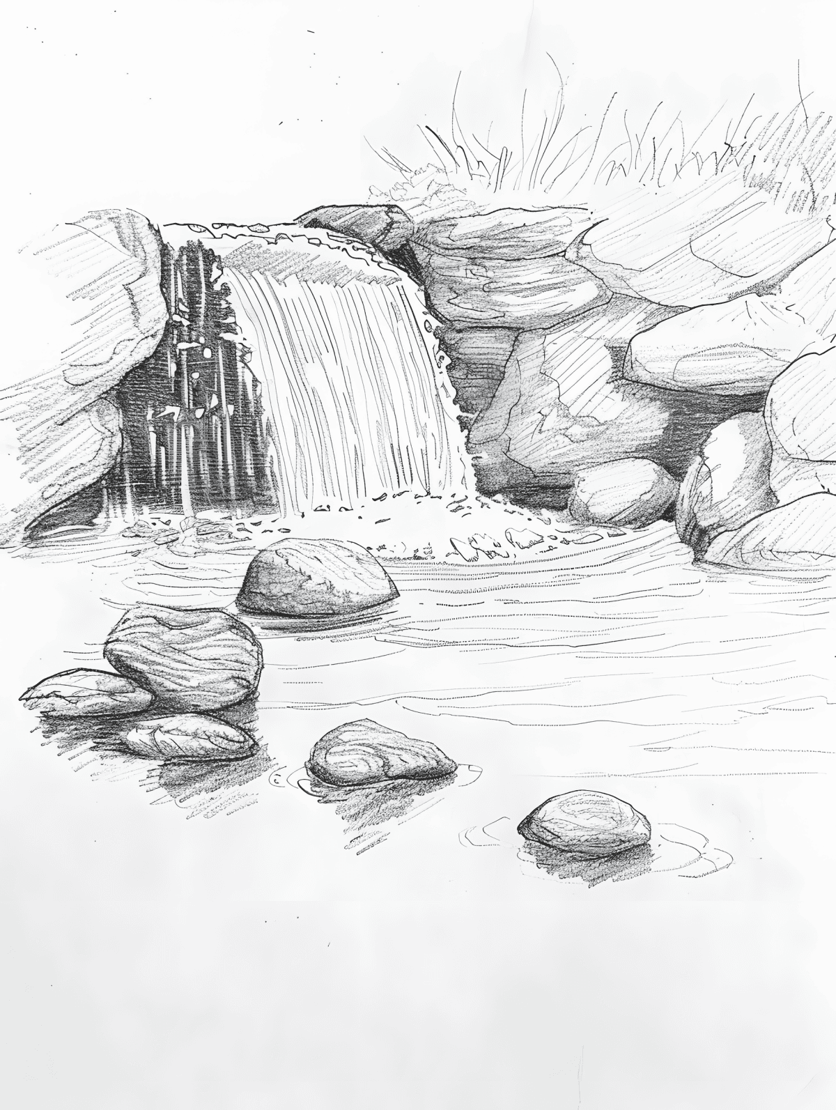 20 Serene Waterfall Landscape Sketches to Inspire Tranquility ...