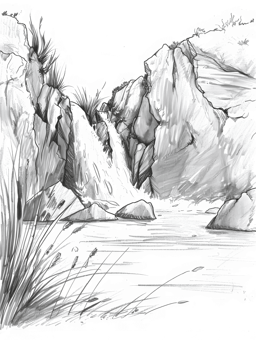 20 Serene Waterfall Landscape Sketches to Inspire Tranquility ...