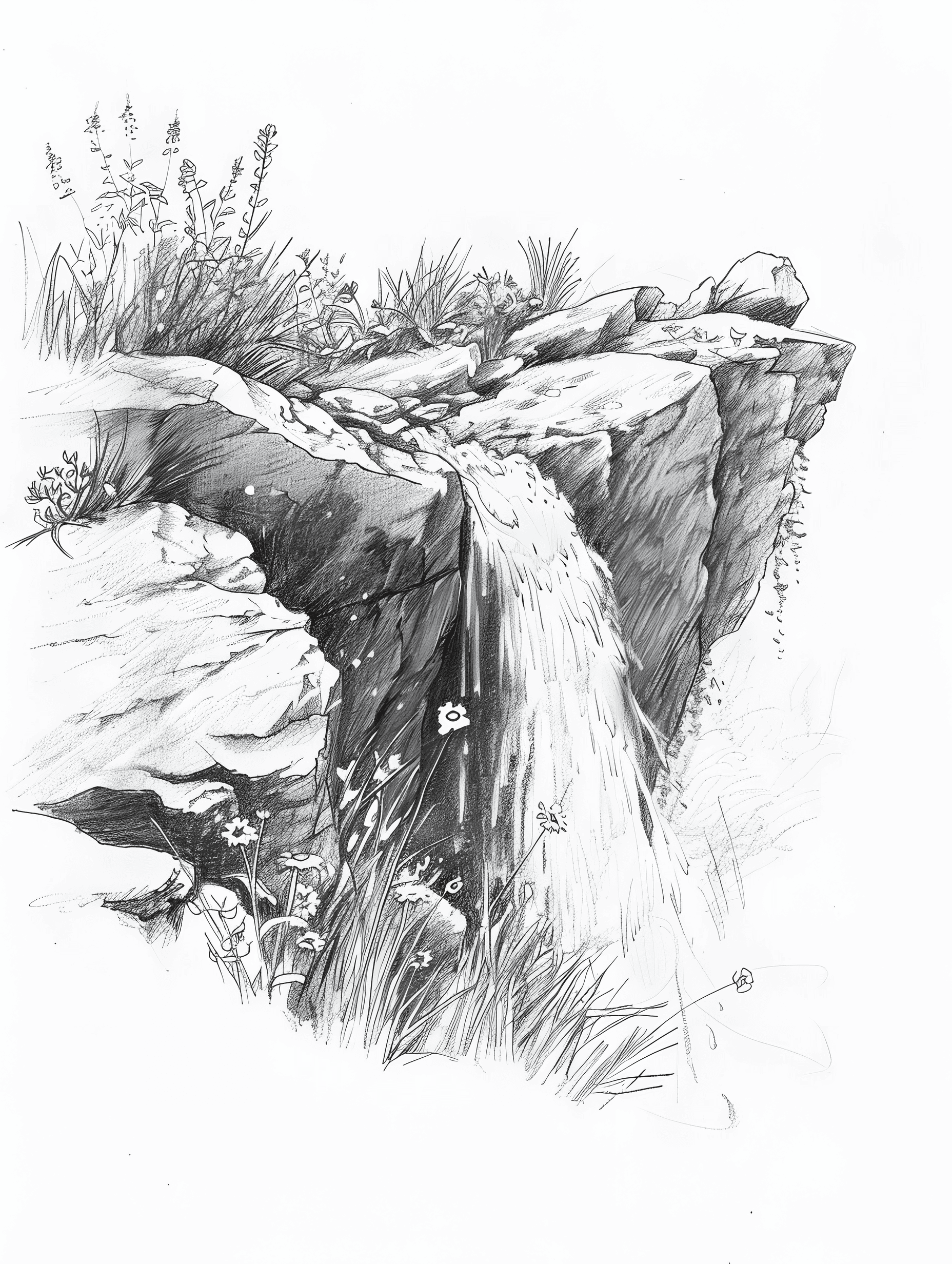20 Serene Waterfall Landscape Sketches to Inspire Tranquility ...