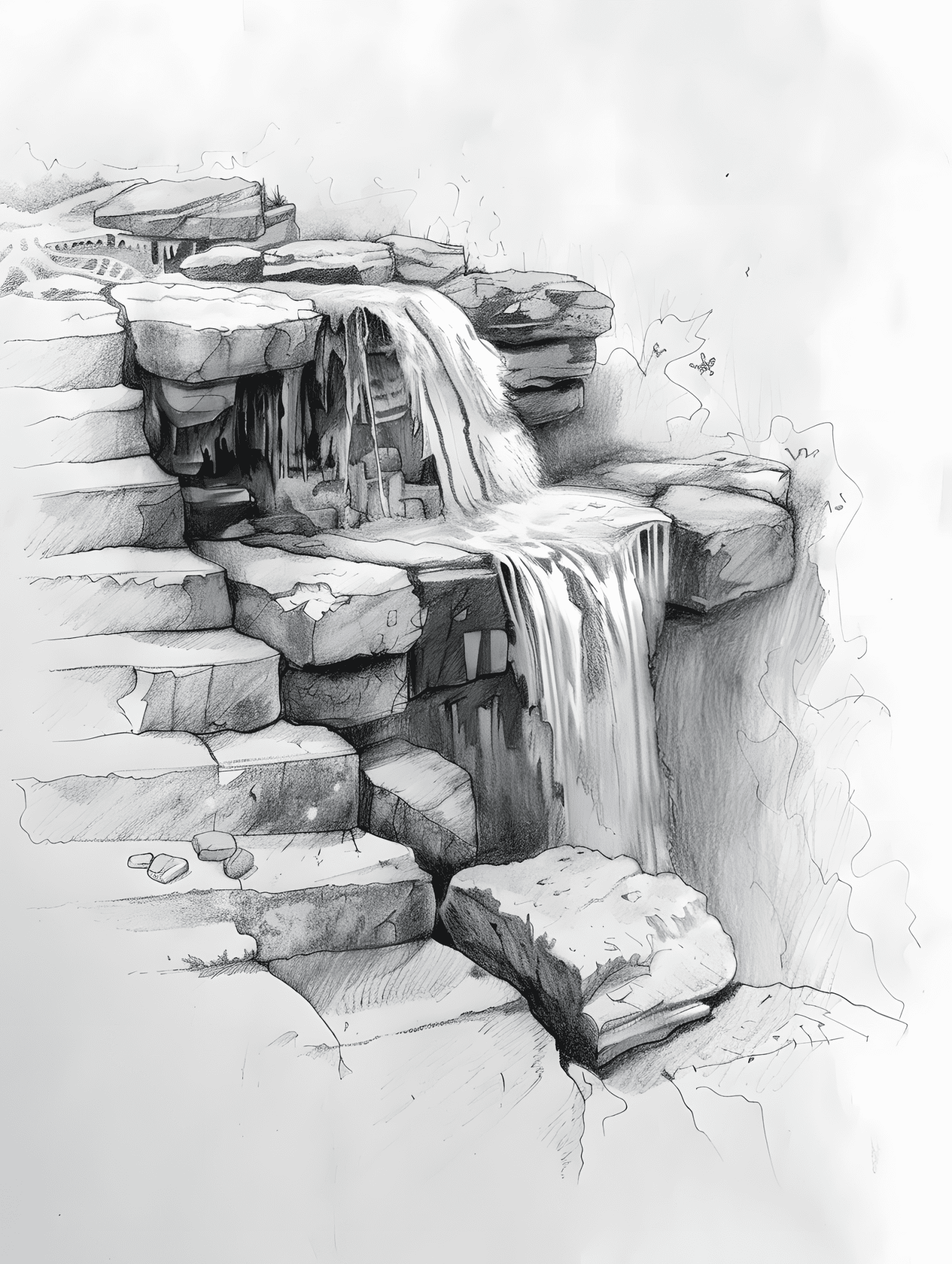 20 Serene Waterfall Landscape Sketches to Inspire Tranquility ...