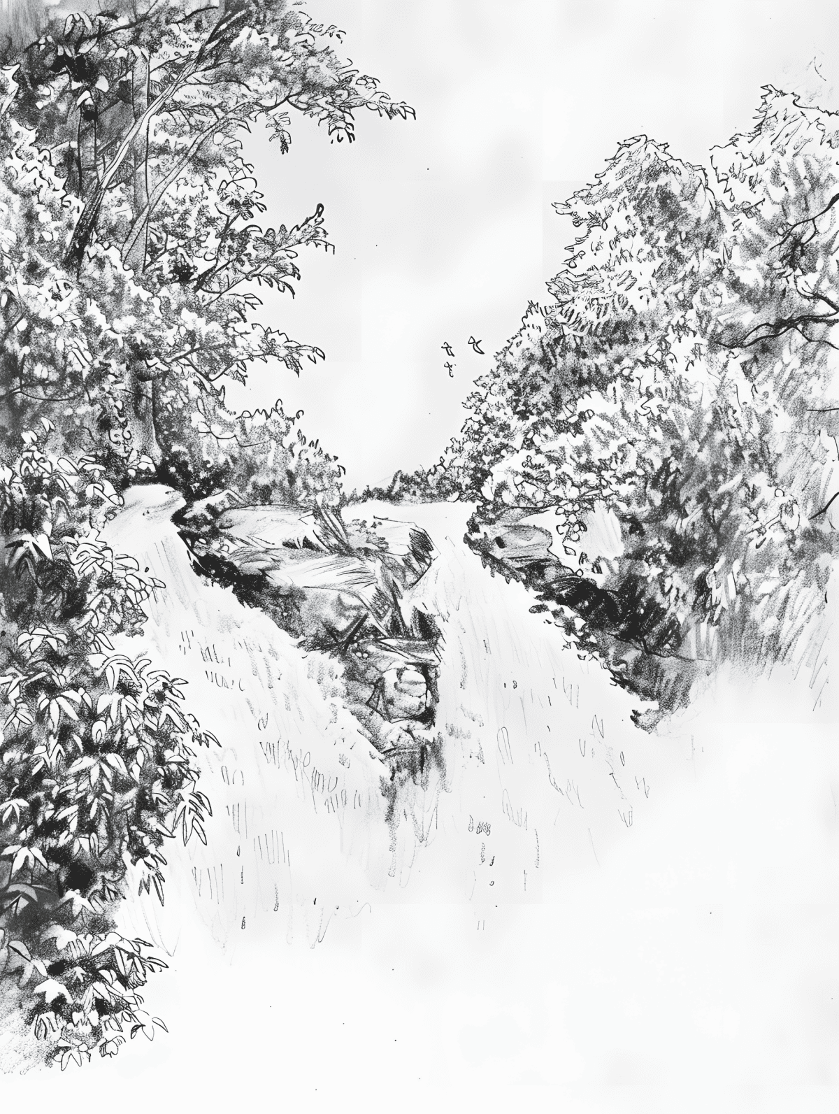 20 Serene Waterfall Landscape Sketches to Inspire Tranquility ...