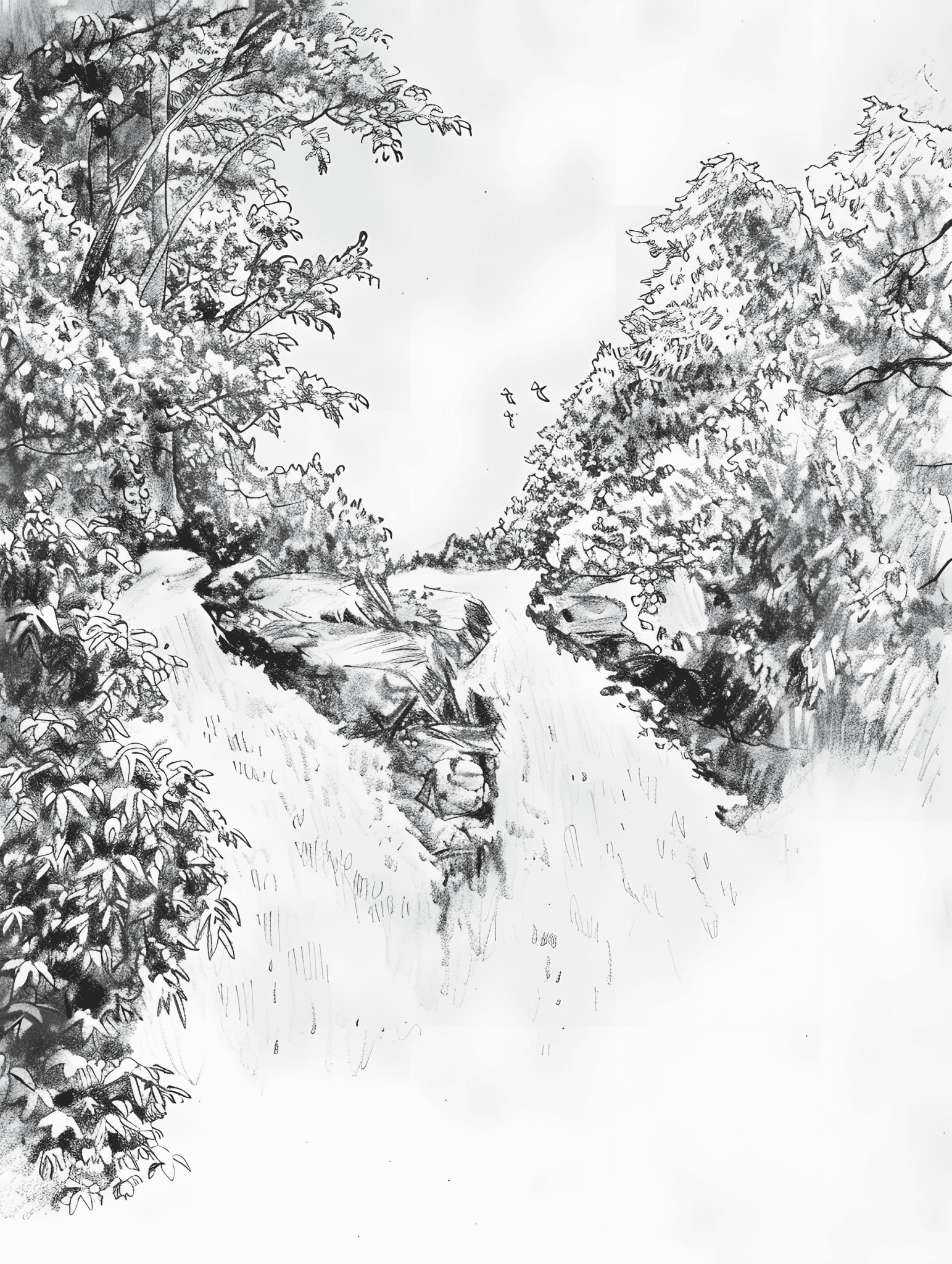 20 Serene Waterfall Landscape Sketches to Inspire Tranquility ...