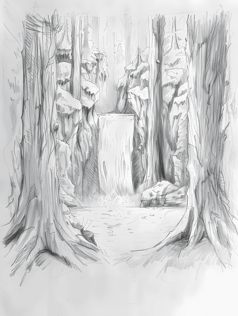20 Serene Waterfall Landscape Sketches to Inspire Tranquility ...