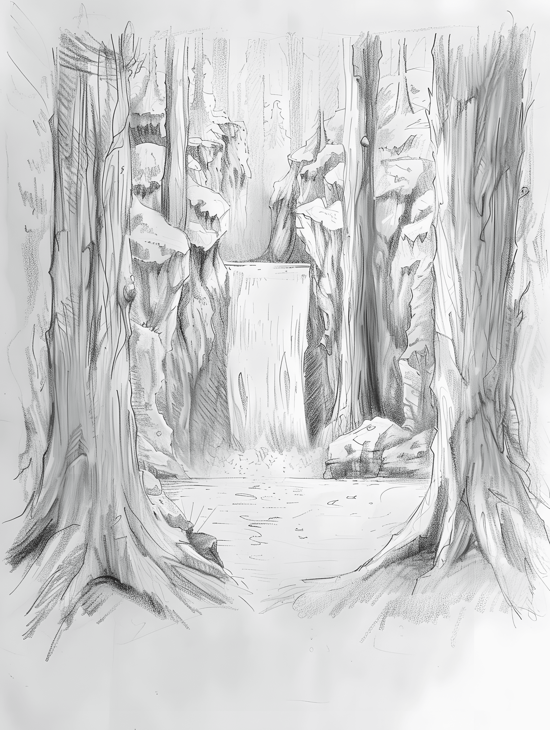 20 Serene Waterfall Landscape Sketches to Inspire Tranquility ...