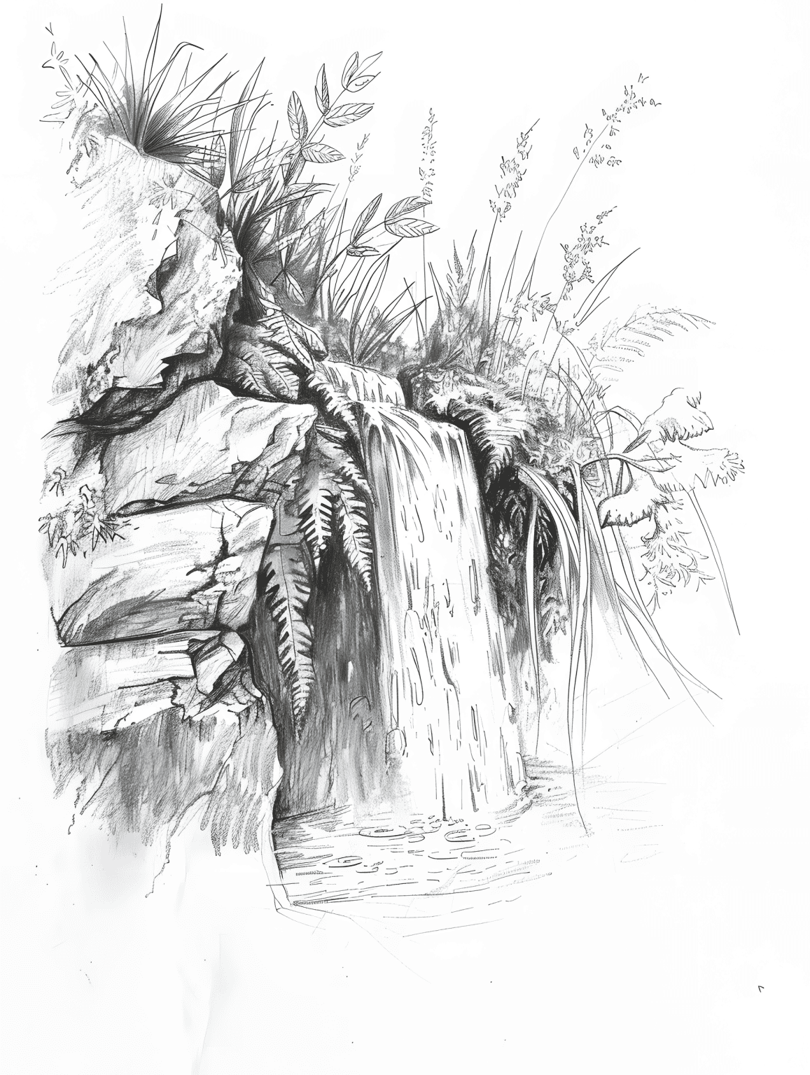 20 Serene Waterfall Landscape Sketches to Inspire Tranquility ...