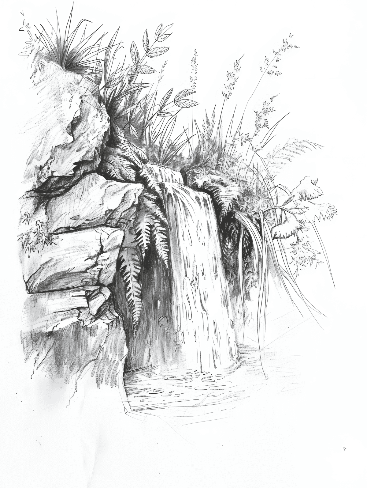 20 Serene Waterfall Landscape Sketches to Inspire Tranquility ...