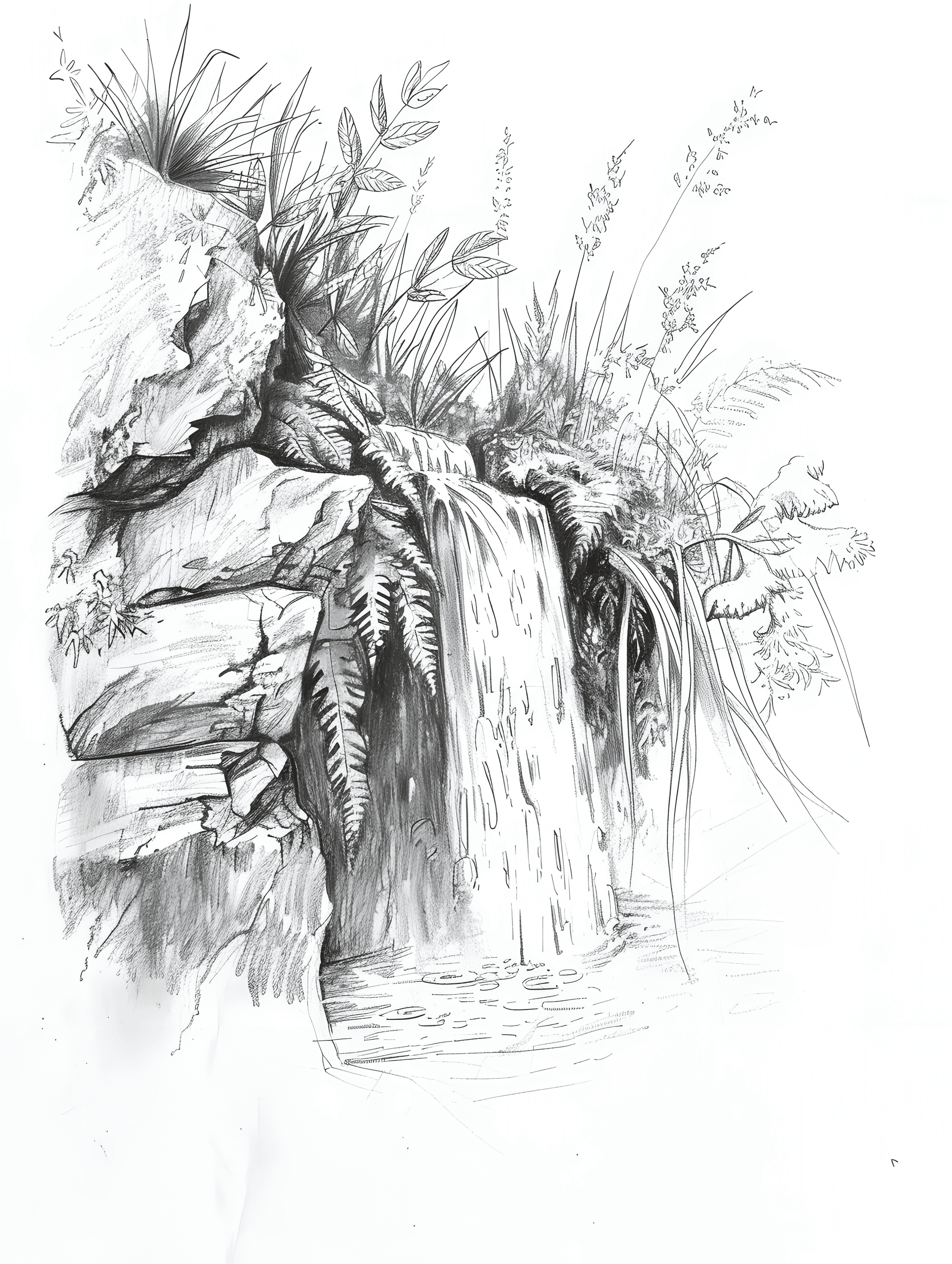 20 Serene Waterfall Landscape Sketches to Inspire Tranquility ...